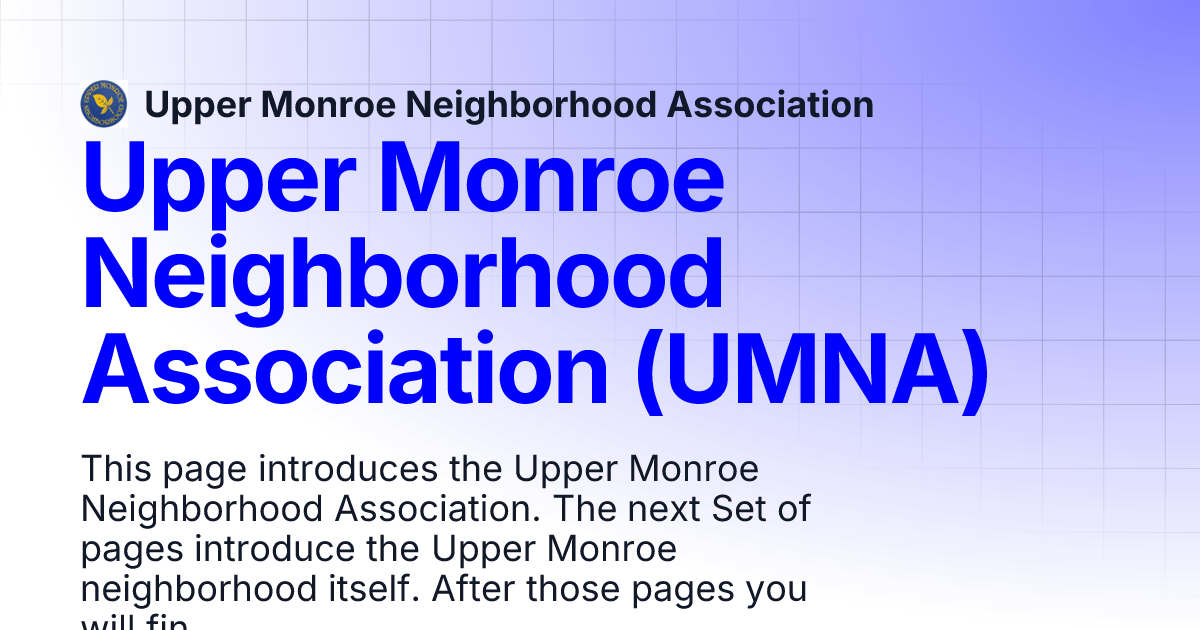 Upper Monroe Neighborhood Association (UMNA) | Upper Monroe ...