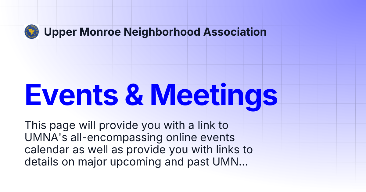 Events & Meetings | Upper Monroe Neighborhood Association