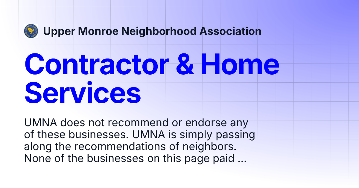 Contractor & Home Services | Upper Monroe Neighborhood Association