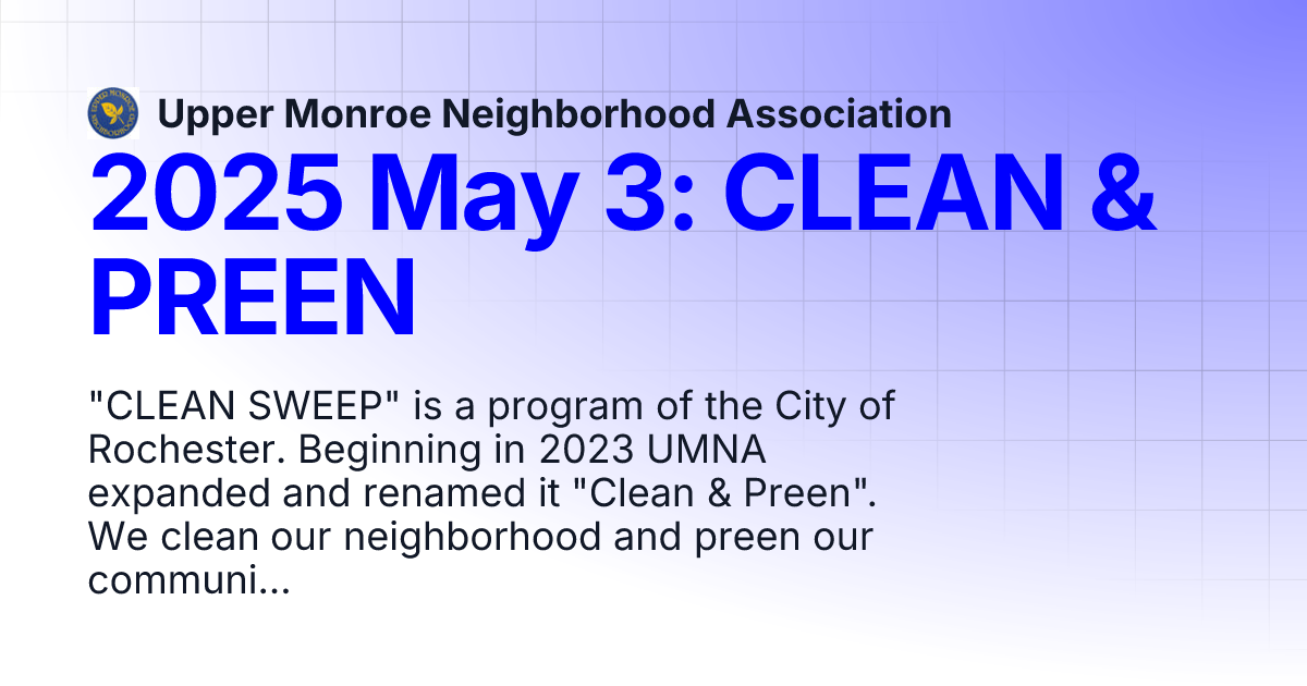 2025 May 3: CLEAN & PREEN | Upper Monroe Neighborhood Association